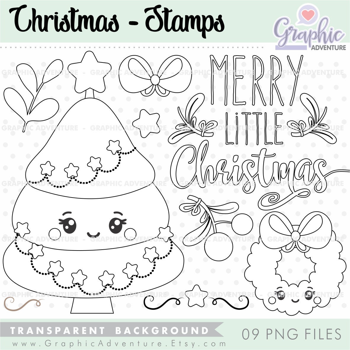 Christmas Stamps Christmas Digital Stamps COMMERCIAL USE | Etsy