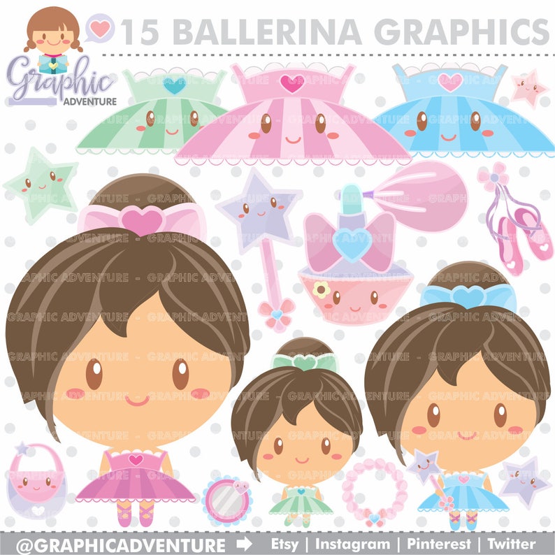 Ballerina Clipart Ballerina Graphics Commercial Use Kawaii Etsy