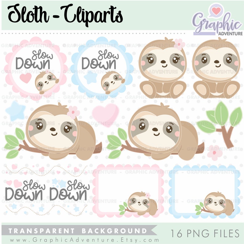 Sloth Clipart Sloth Graphics COMMERCIAL USE Sloth Clip Art - Etsy España