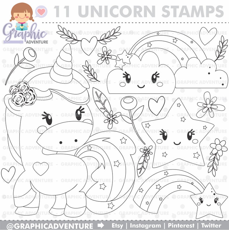 Unicorn Stamp COMMERCIAL USE Digi Stamp Digital Image - Etsy