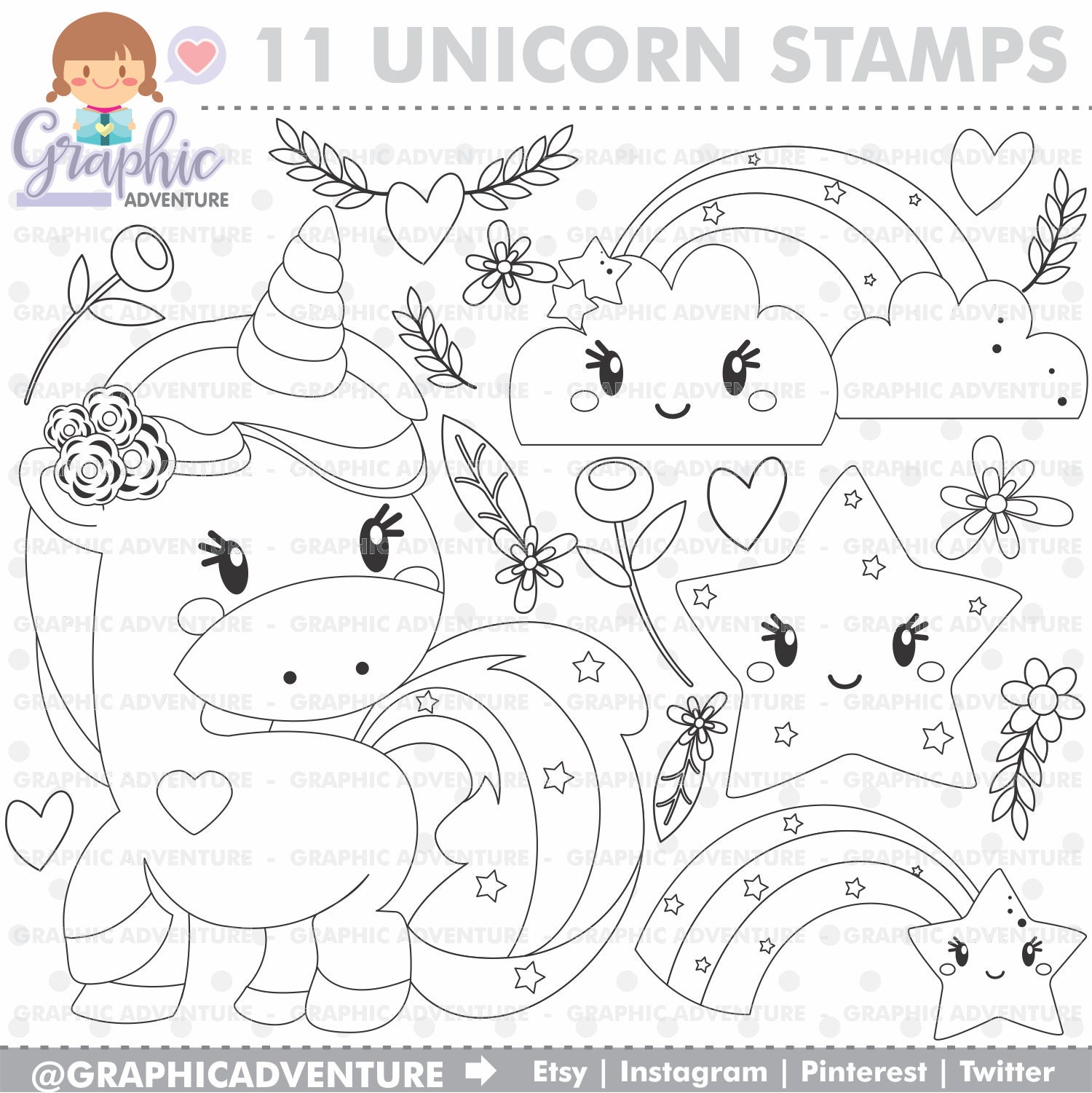 Unicorn Stamp COMMERCIAL USE Digi Stamp Digital Image | Etsy