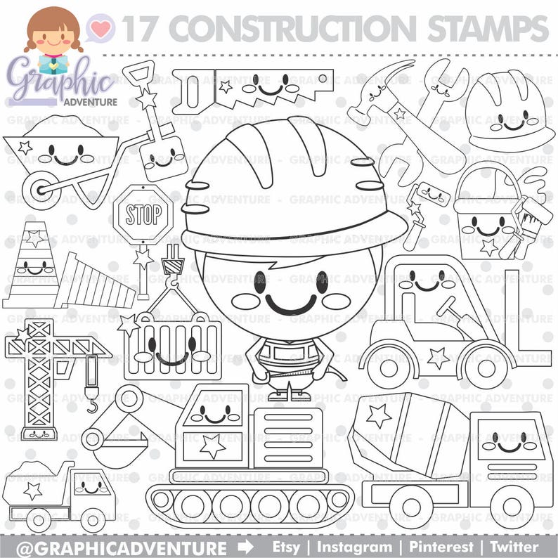 Construction Stamp COMMERCIAL USE Digi Stamp Constructor | Etsy