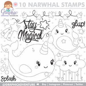 Narwhal Stamps Whale Stamps Ocean Stamps COMMERCIAL USE | Etsy