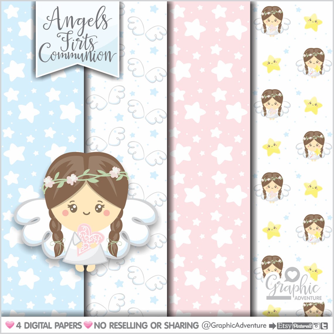 Angel Digital Paper First Communion Pattern Baptism Pattern - Etsy