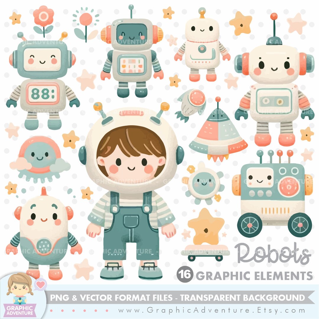 Robot Clipart, Toy Robot, Toy Clipart, Robot Party, Children Clipart ...