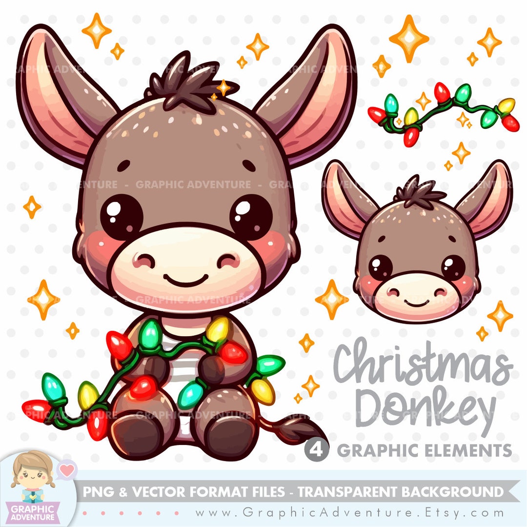 Donkey Clipart, Christmas Donkey, Christmas Pet, Donkey Lights ...