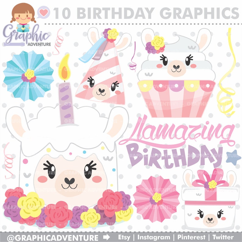 Llama Clipart Llama Graphics Birthday Clipart COMMERCIAL - Etsy