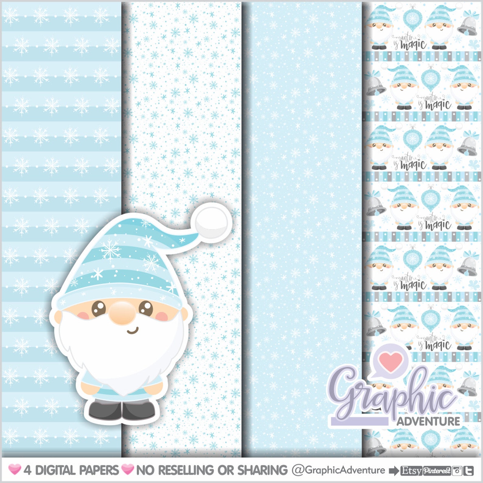 Gnomes Digital Papers Winter Digital Papers COMMERCIAL USE - Etsy