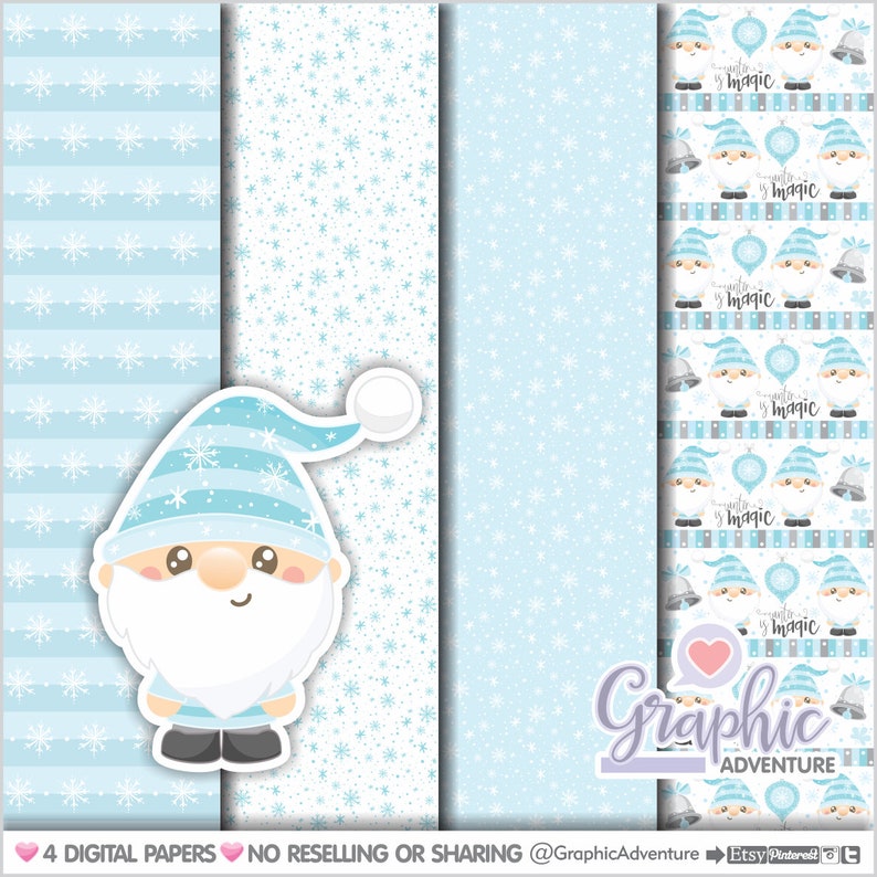 Gnomes Digital Papers Winter Digital Papers COMMERCIAL USE - Etsy