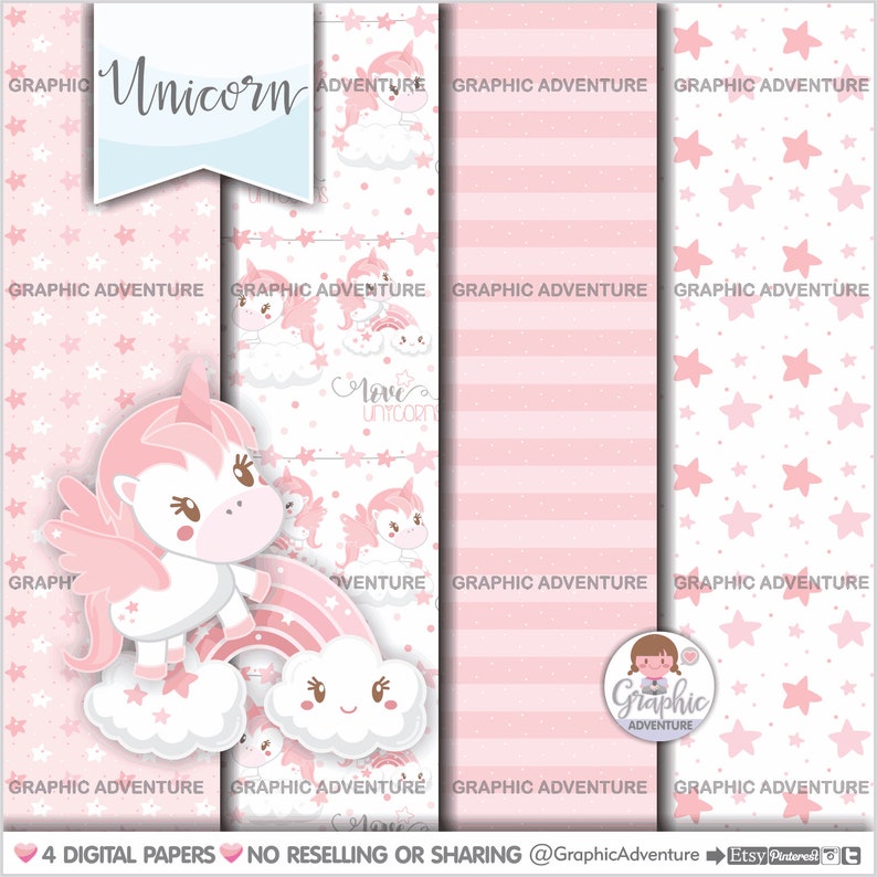 Unicorn Pattern Unicorn Digital Paper Unicorn Gift Wrap - Etsy