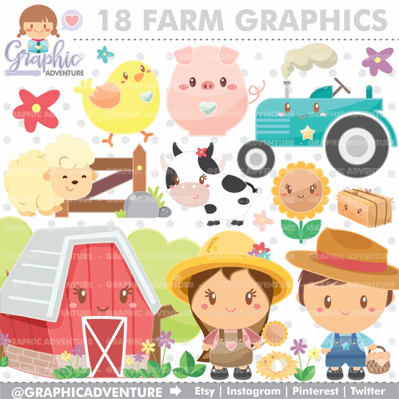 Farm Clipart Farm Graphics Farmer Clipart COMMERCIAL USE | Etsy
