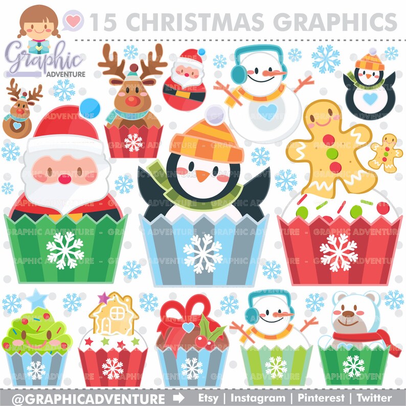 Christmas Clipart Christmas Graphics COMMERCIAL USE Kawaii | Etsy