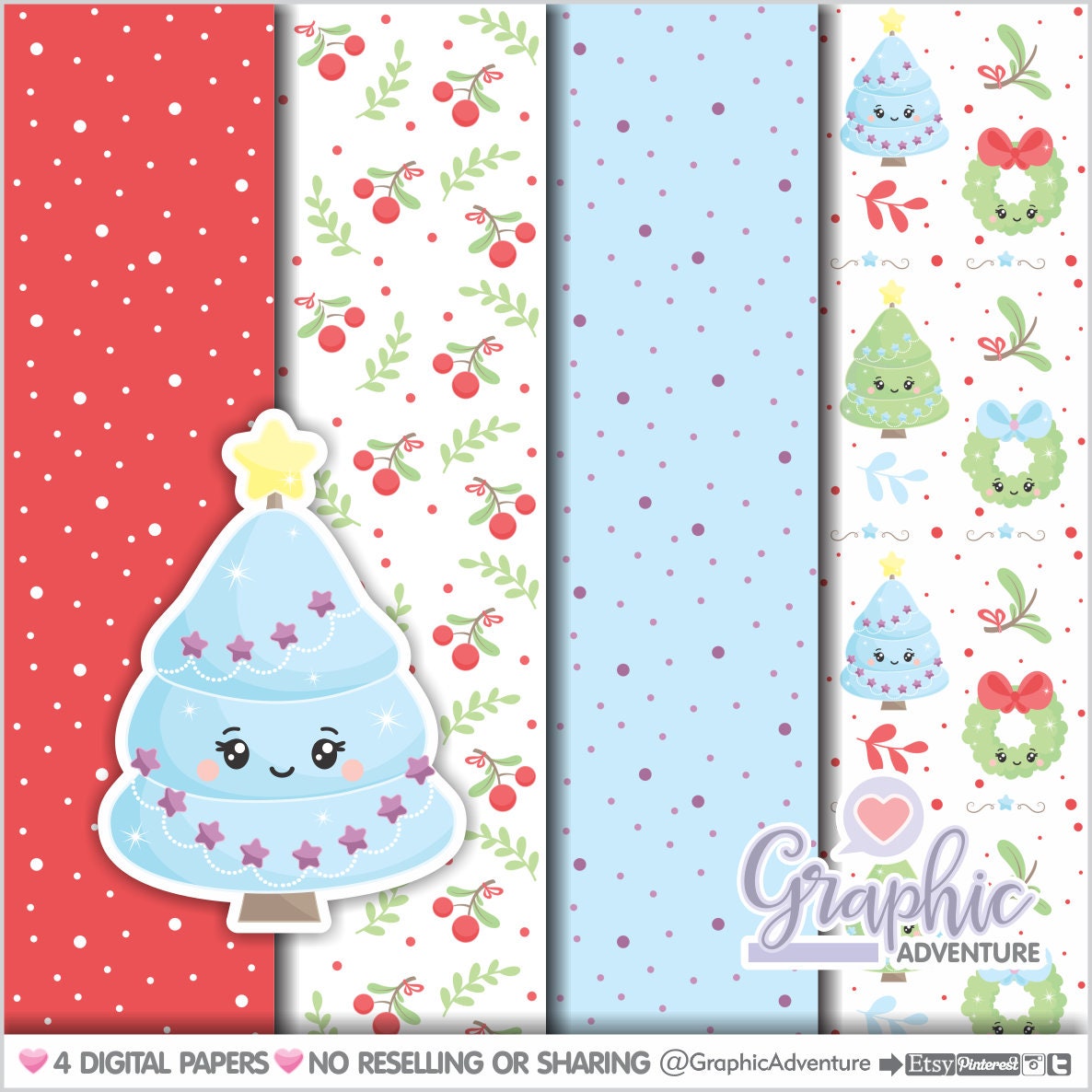 Christmas Digital Papers Christmas Pattern COMMERCIAL USE | Etsy