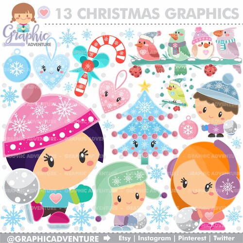 Winter Clipart Winter Graphics COMMERCIAL USE Christmas - Etsy