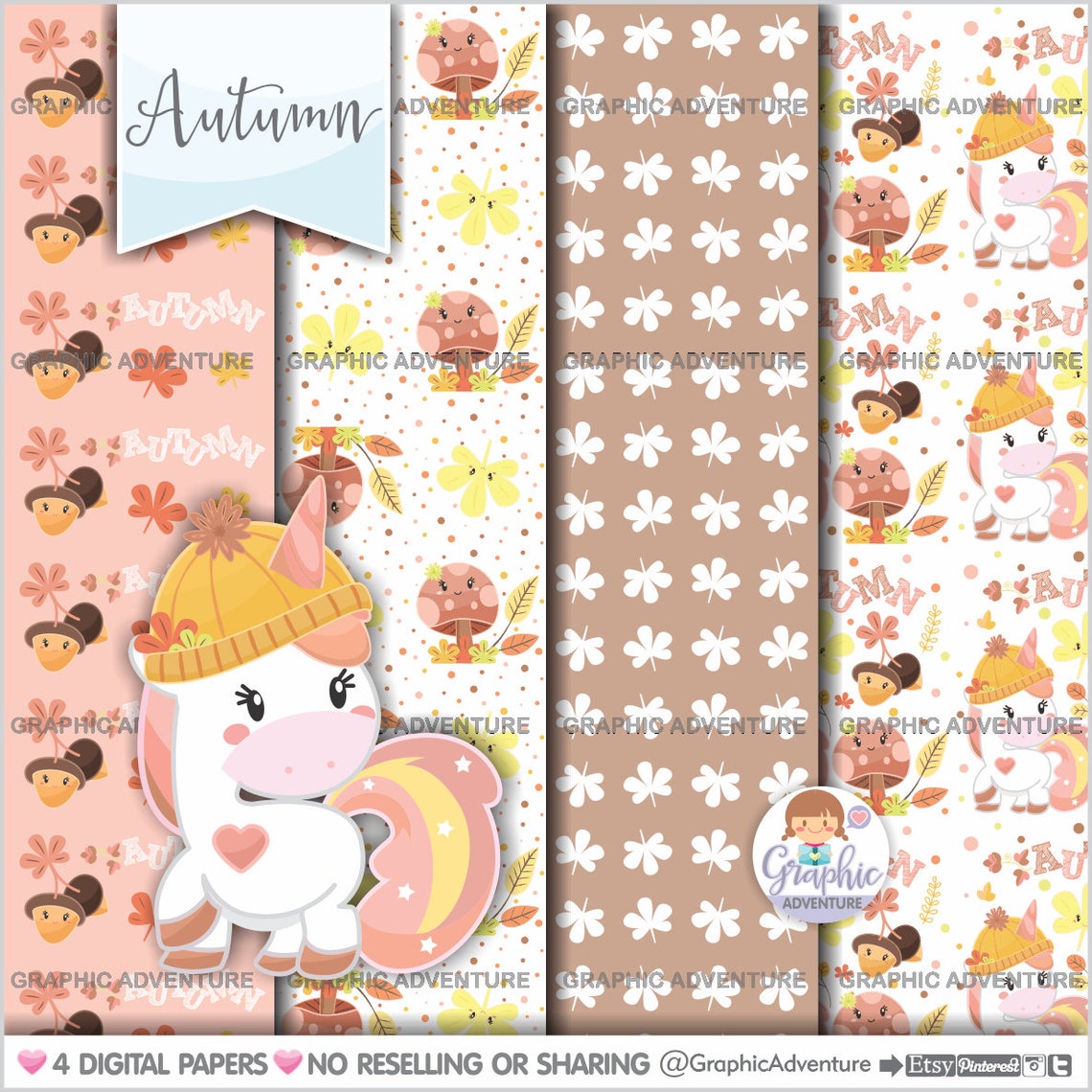 Unicorn Digital Paper Autumn Digital Paper Unicorn Pattern | Etsy