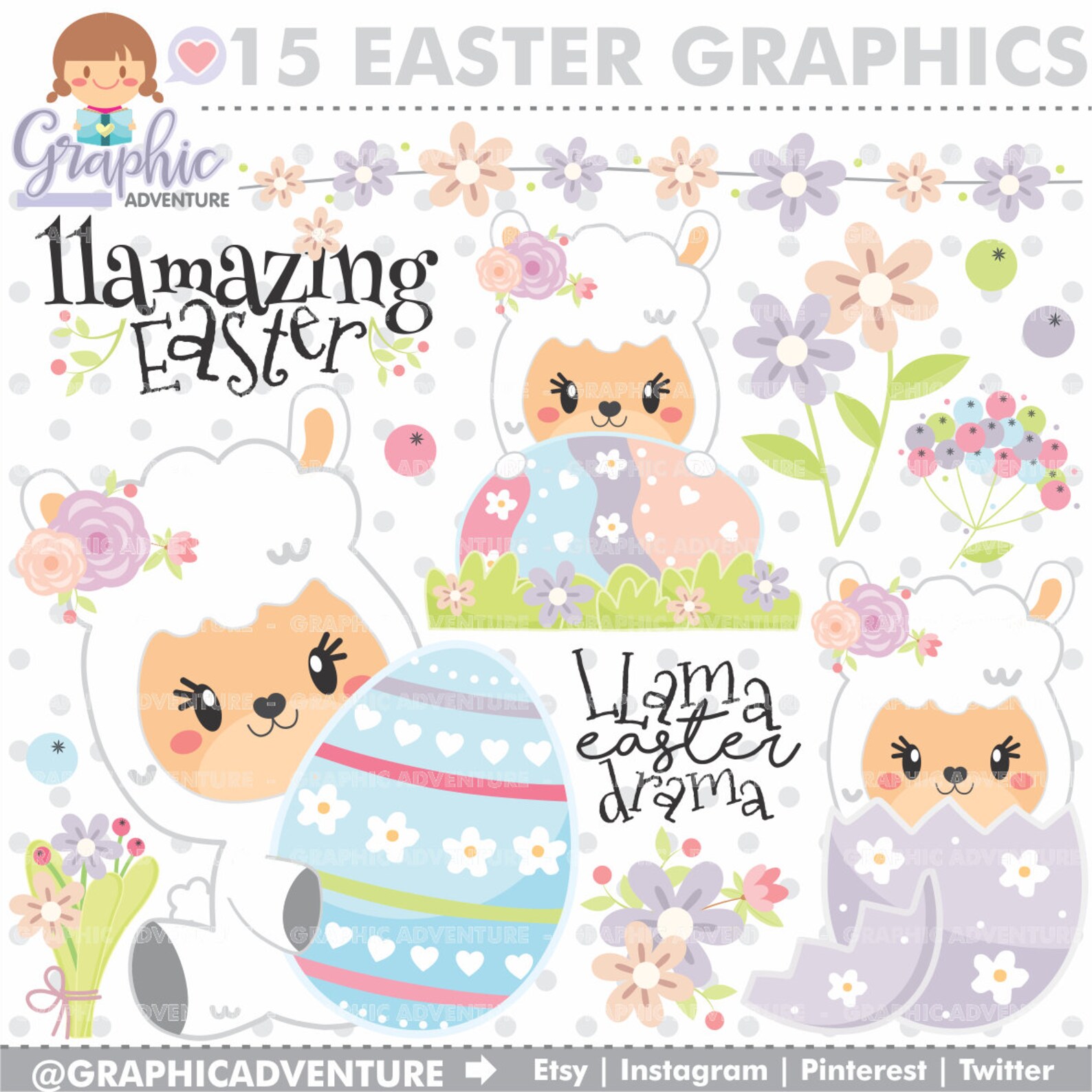 Easter Clipart Llama Clipart Spring Clipart COMMERCIAL USE | Etsy