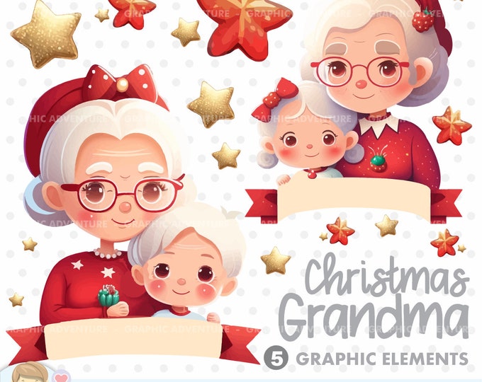Christmas Clipart, Christmas Grandma, Grandma Clipart, Grandmother ...