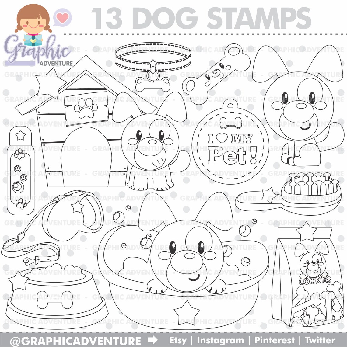 Dog Stamps Animal Stamps Dog Digistamps COMMERCIAL USE - Etsy