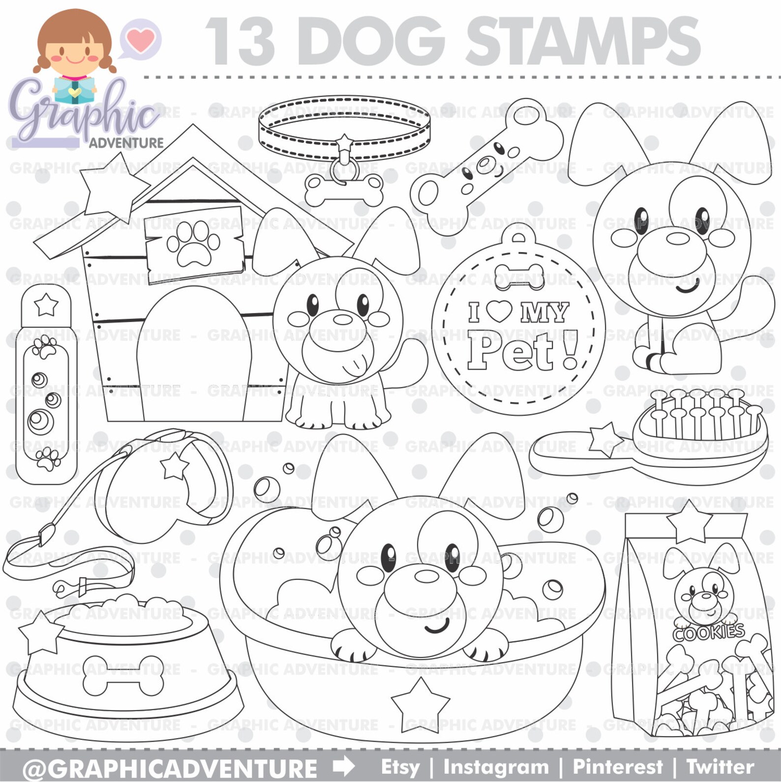 Dog Stamps Animal Stamps Dog Digistamps COMMERCIAL USE - Etsy