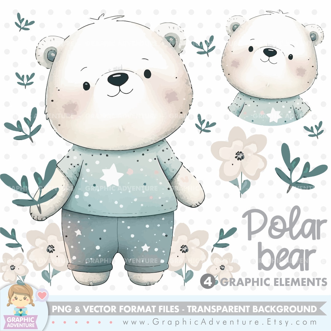 Polar Bear Clipart, Polar Bear Graphics, Cute Polar Bear, Nursery Art ...