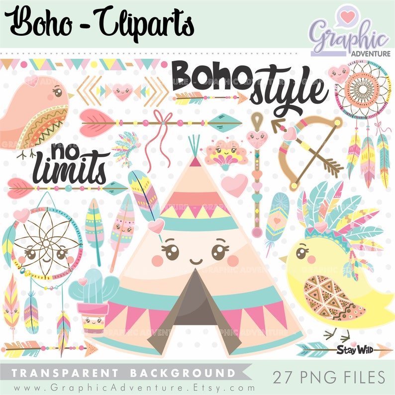 Boho Clipart Tribal Clipart COMMERCIAL USE Boho Graphics | Etsy France