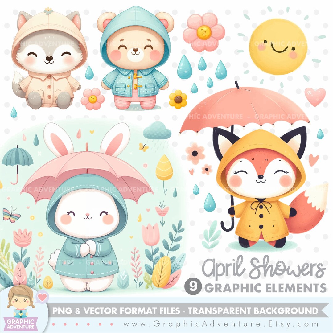 April Showers, Clipart, Spring Graphics, Rainy Day, Rain Clipart ...
