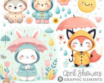 April Showers, Clipart, Watercolor, Spring Graphics, Rainy Day, Rain ...