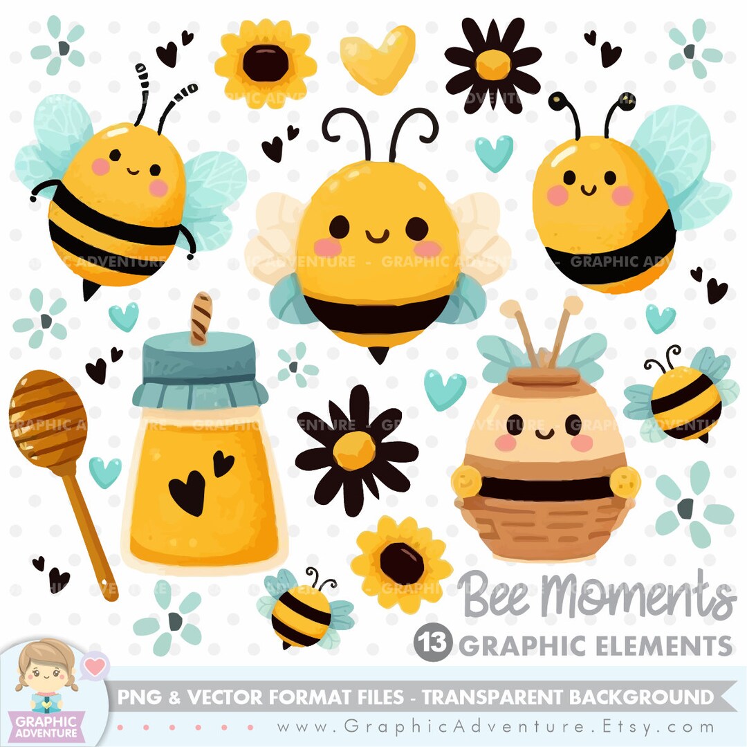 Bee Clipart, Little Bee, Spring Clipart, Flower Clipart, Honey Bee ...