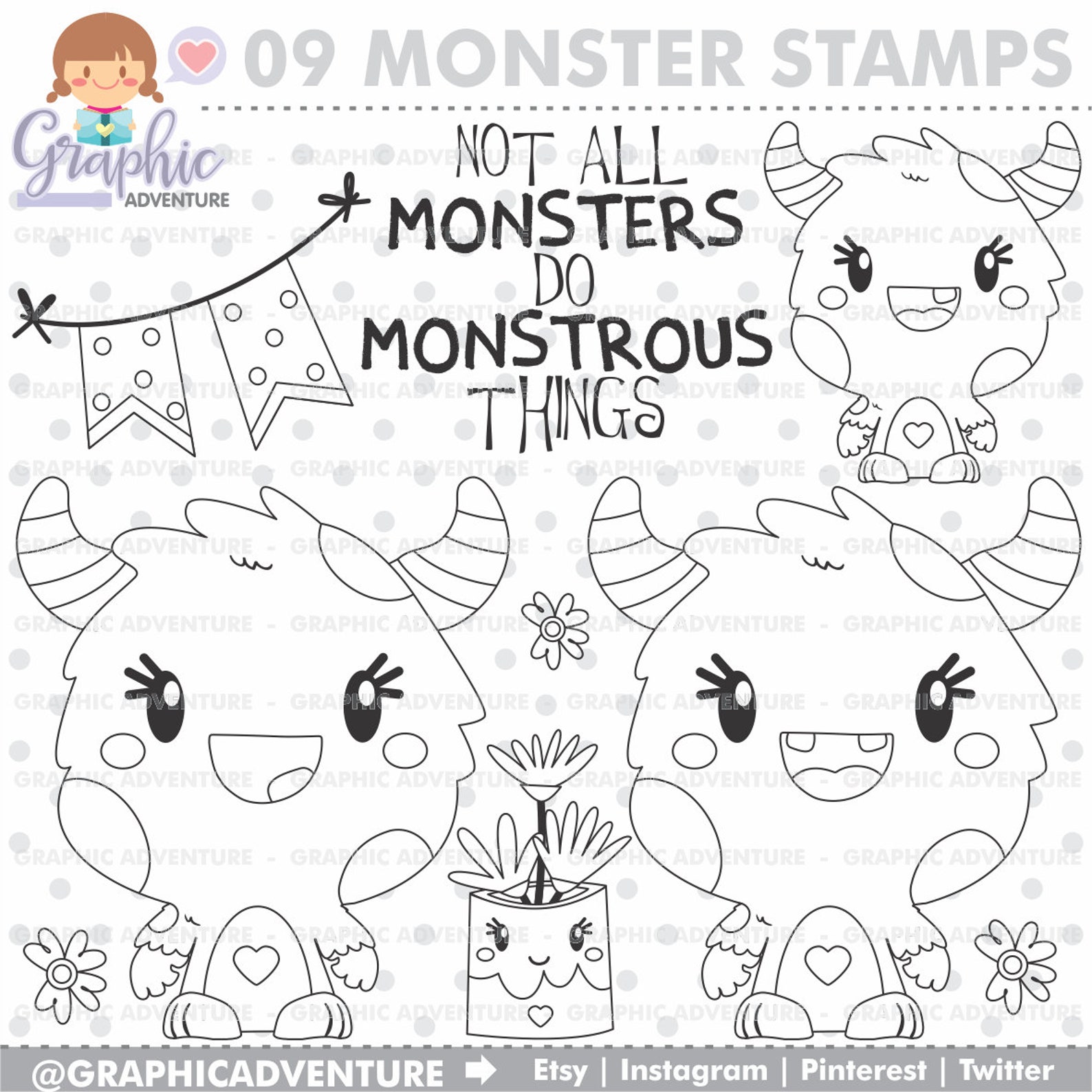 Monster Stamps Creature Stamp Monster Clipart COMMERCIAL | Etsy