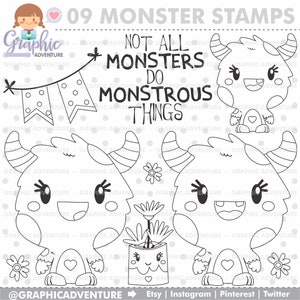 Monster Stamps Creature Stamp Monster Clipart COMMERCIAL | Etsy