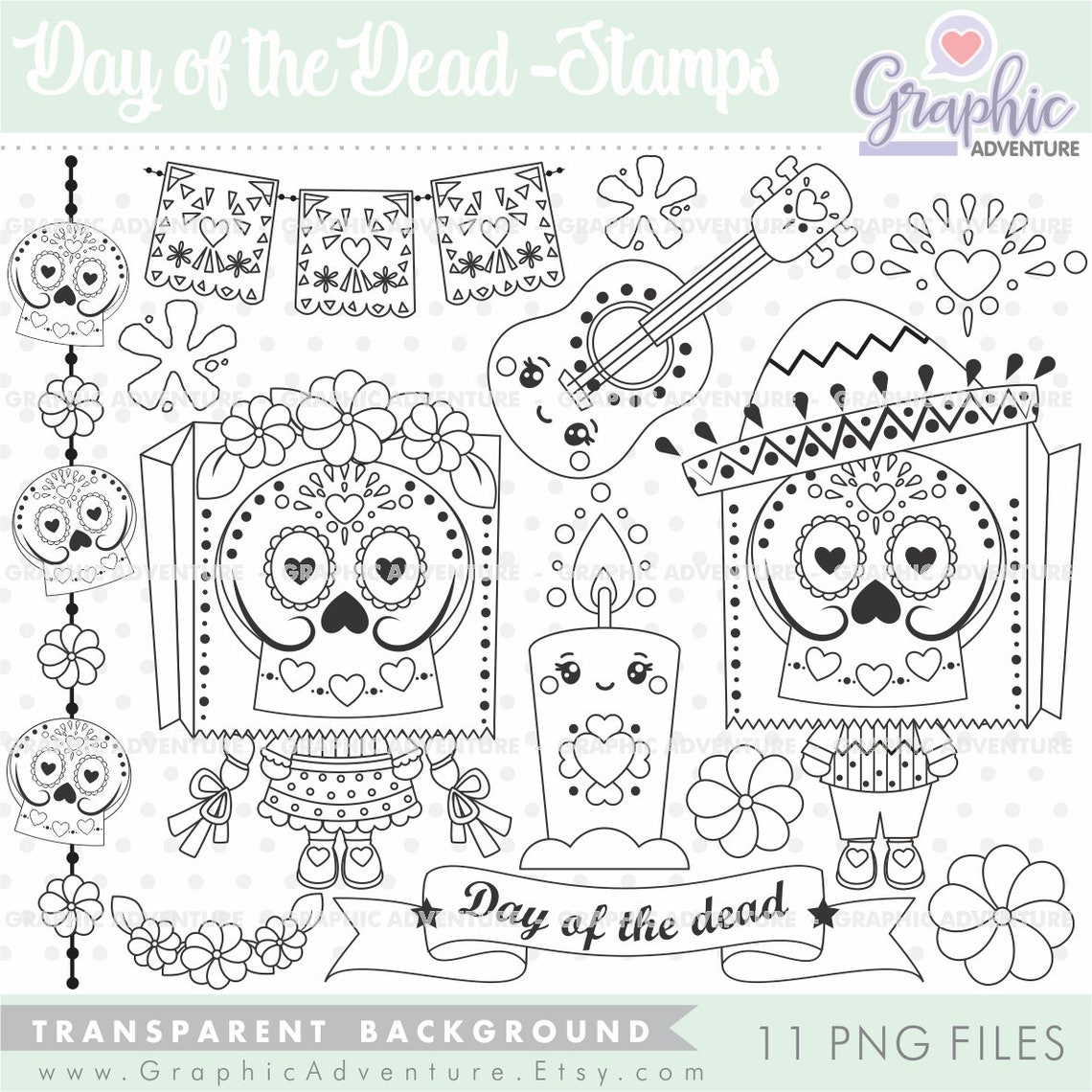 Day of the Dead Stamps Dia De Los Muertos Stamp COMMERCIAL | Etsy