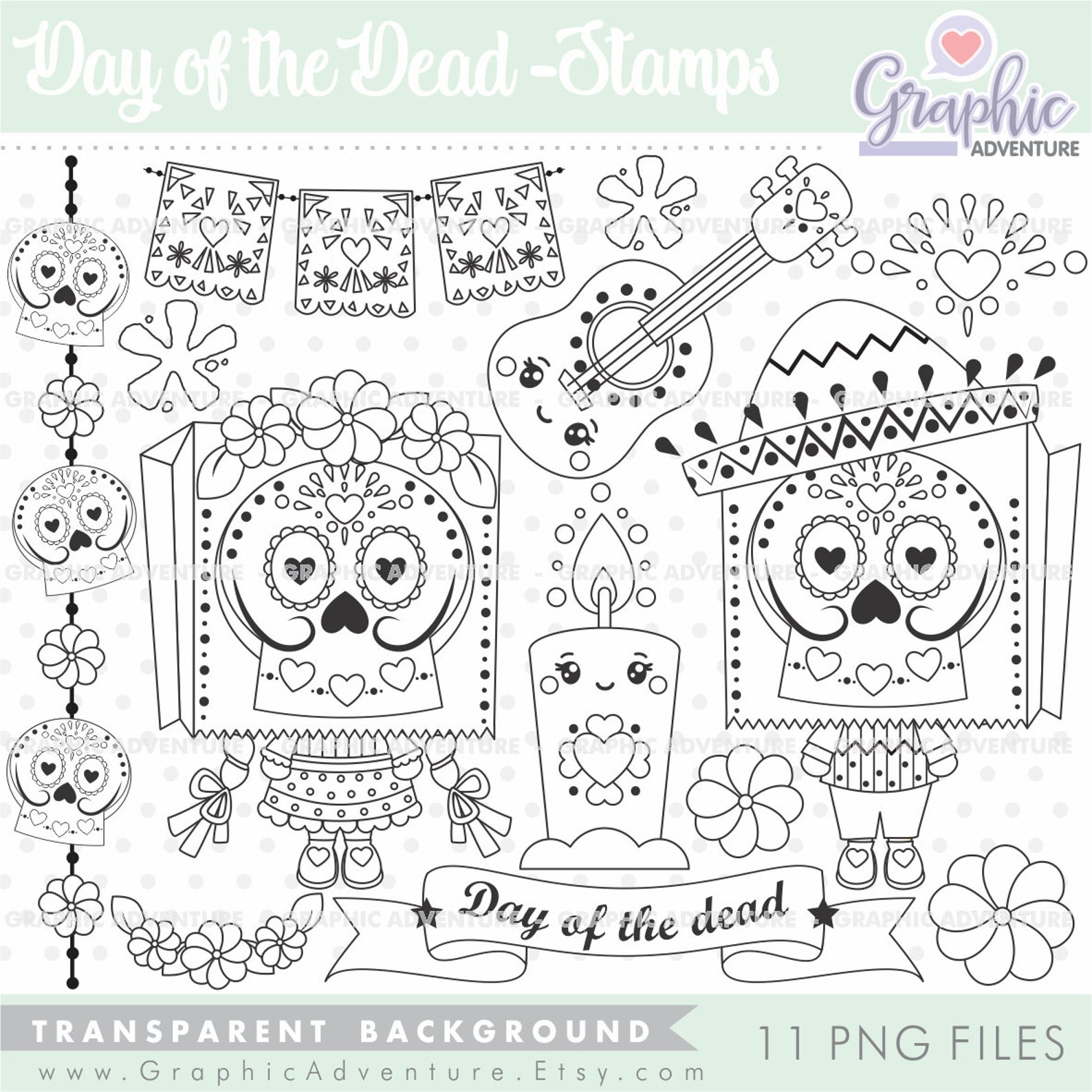 Day of the Dead Stamps Dia De Los Muertos Stamp COMMERCIAL | Etsy