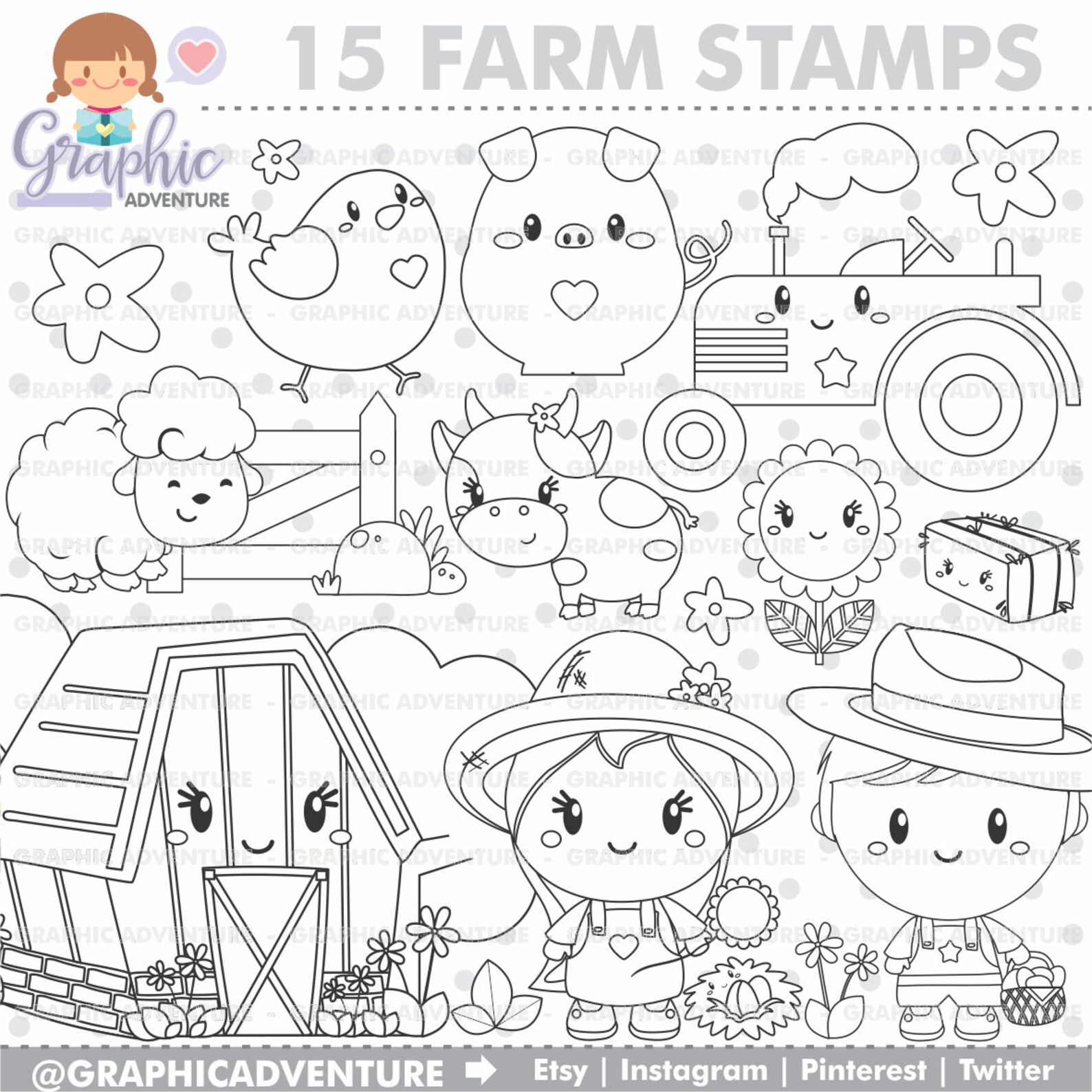 Farm Stamp Farmer Stamps Farm Images COMMERCIAL USE Pig - Etsy