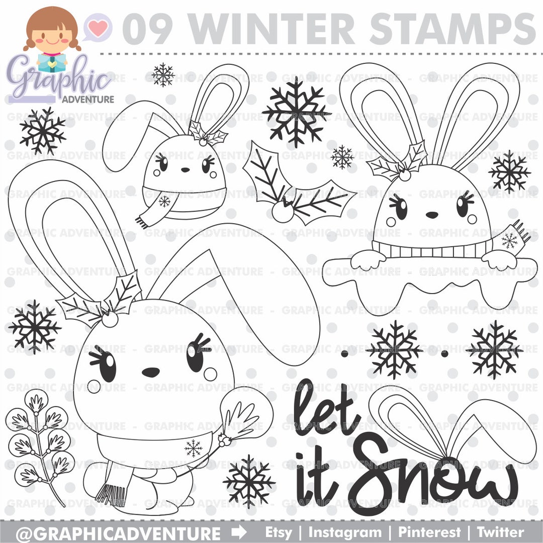 Winter Stamps Let It Snow Bunny Stamps COMMERCIAL USE - Etsy