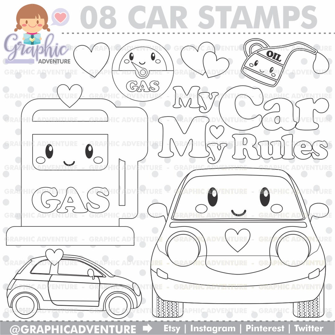 Car Stamps Car Coloring Pages COMMERCIAL USE Digi Stamp - Etsy