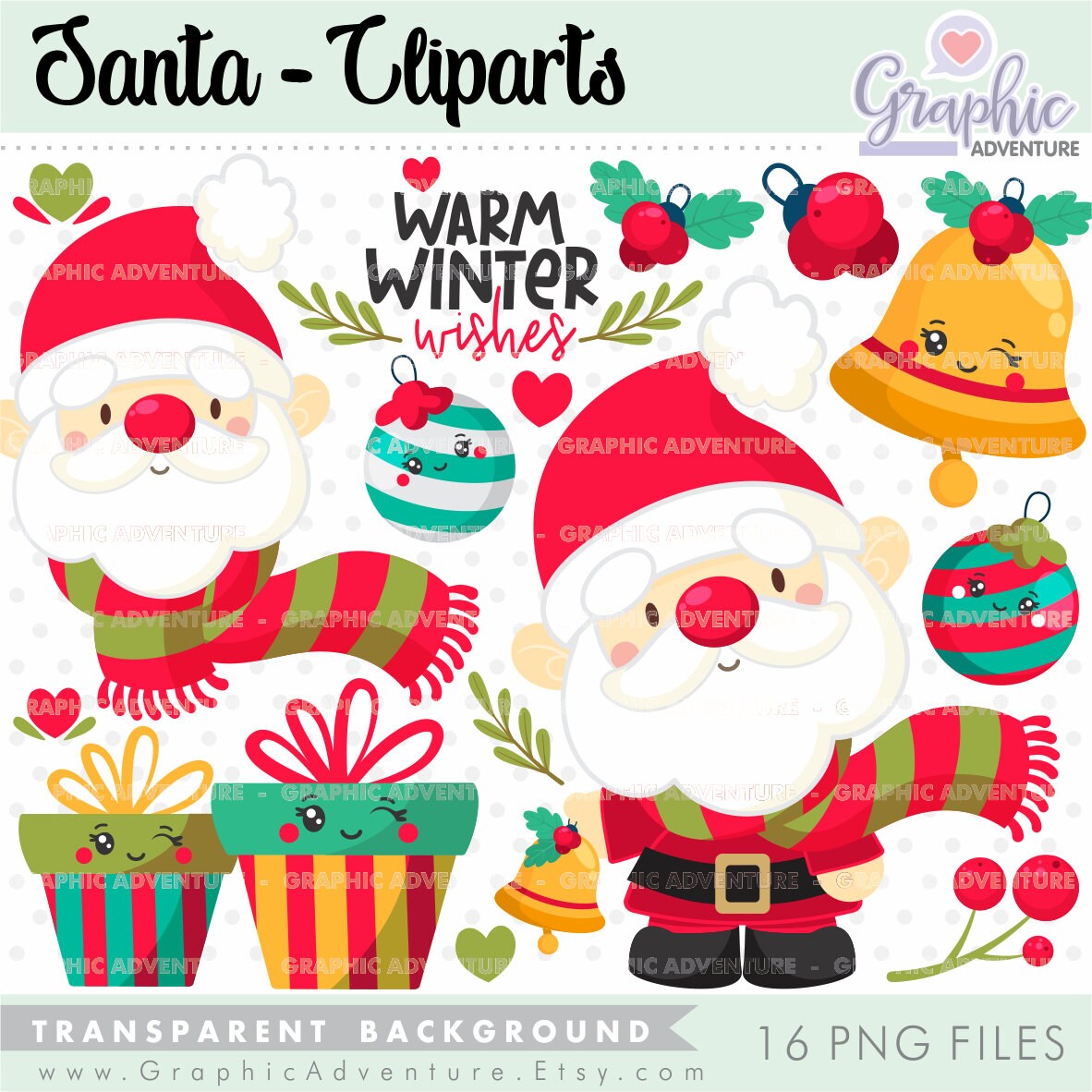 Christmas Clipart Santa Claus Clipart COMMERCIAL USE Noel | Etsy