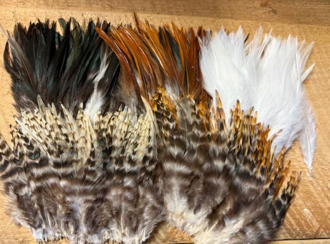 Natural Strung Hackle: Black, White, Grizzly, Furnace, Barred Ginger ...