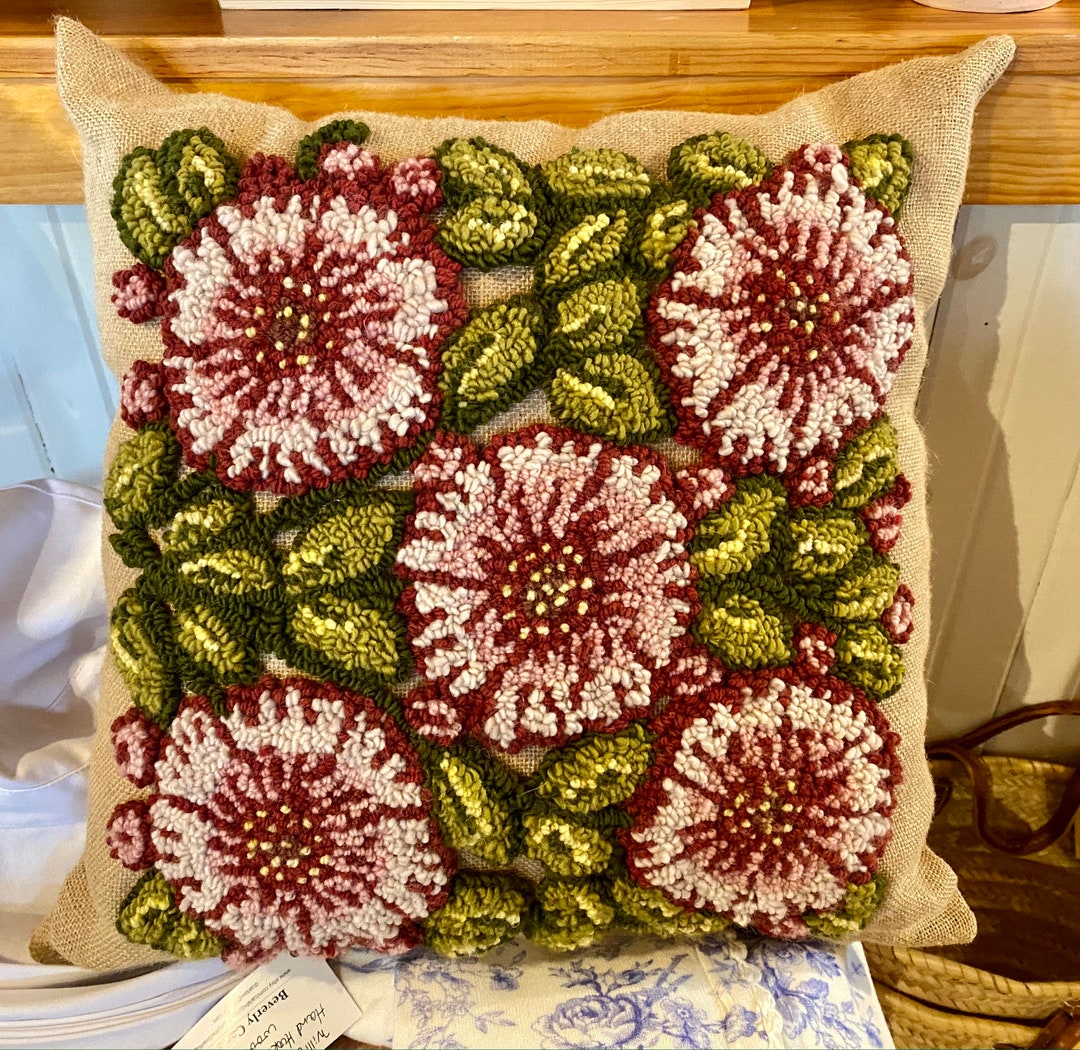 Rug Hooking, Hand Hooked Pillow, Cushion, 'william Morris Pink Flowers ...