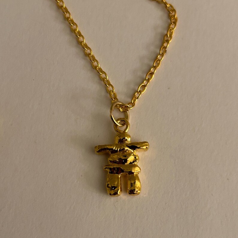 Small Inukshuk Necklace: Brass Pendant, Gold Plated Chain, Inuit Symbol ...