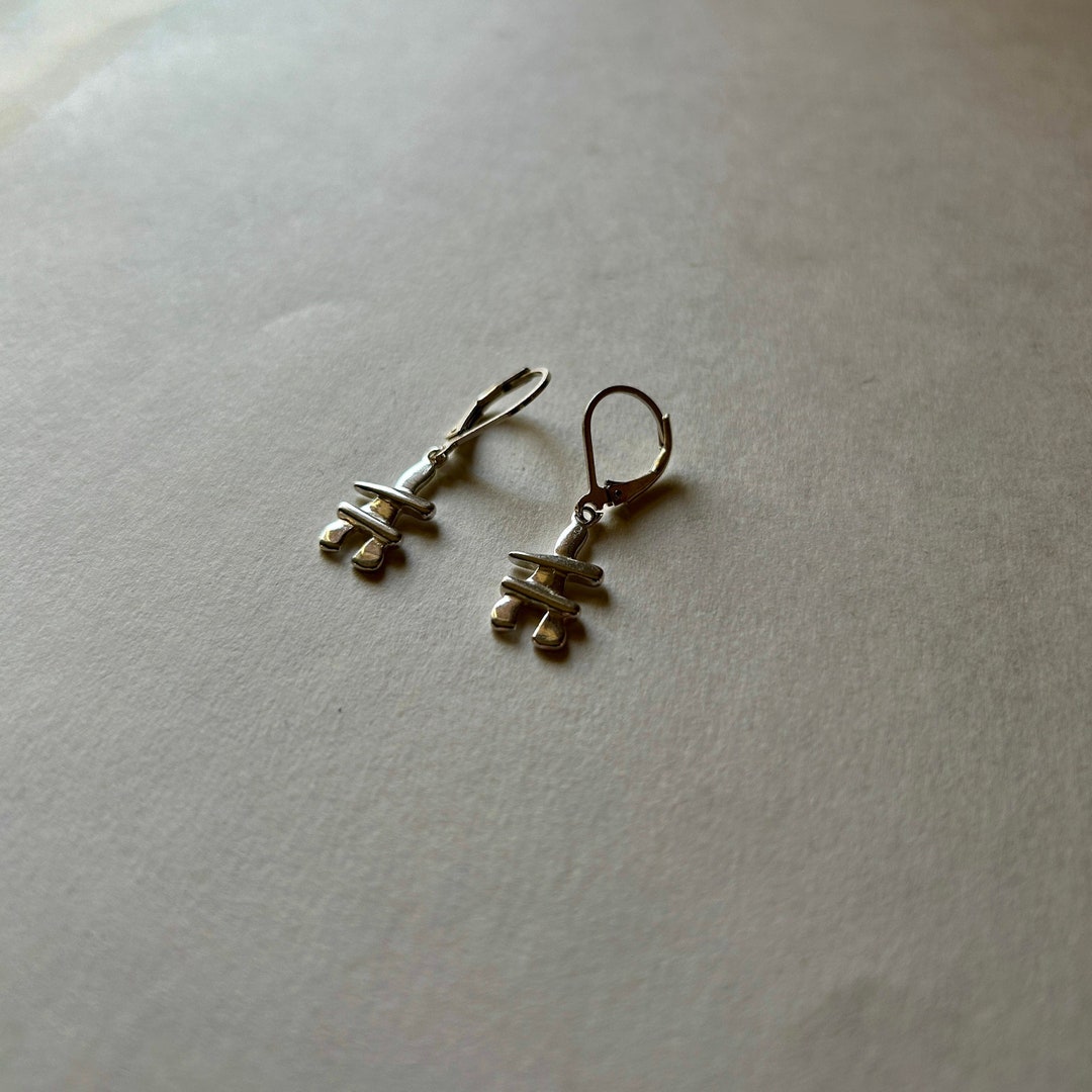 Sterling Silver Inukshuk Lever Back Earrings: Inuit Friendship Symbol ...