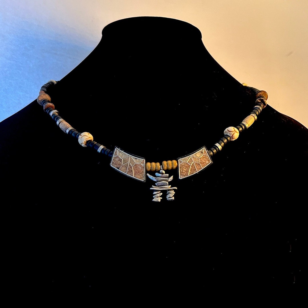 One of a Kind Collar / Bib Style Inukshuk Necklace. Unique Inuit Stone ...