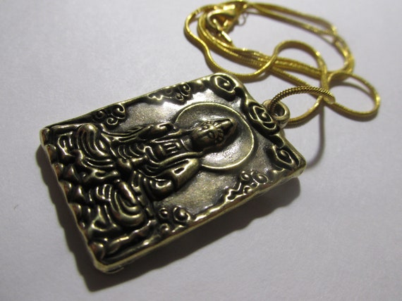 Brassy Amulet-pendant of Kwan Yin With Gold Tone Metal Chain | Etsy