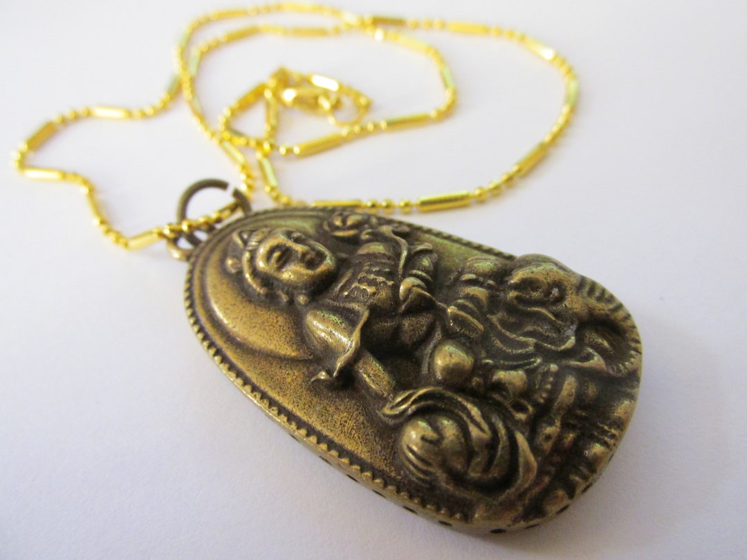 Brassy Metal Amulet-pendant-necklace of Goddess of Mercy, 16" - Etsy