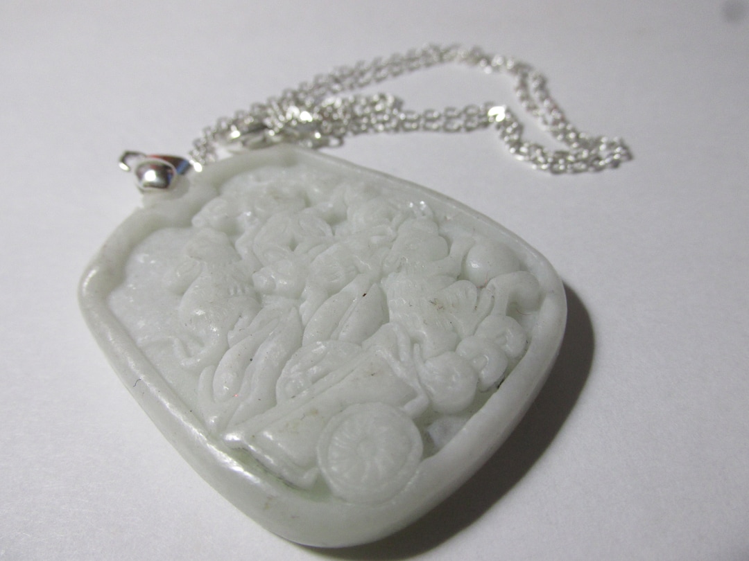 Carved White Jade Stone Pendant of Lucky Rats With Money Coins on ...