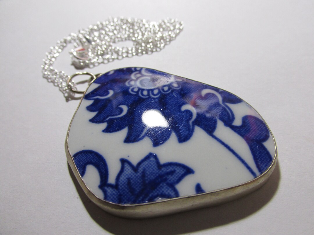 Chinese Blue-and-white Pottery Shard Pendant With Chain, 21" - Etsy