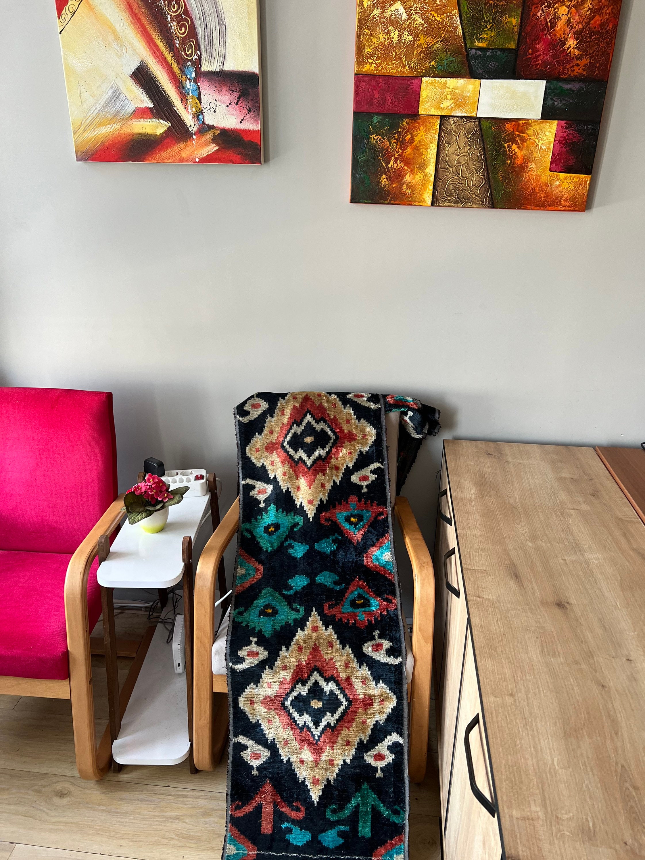 Marine Multi Seide Samt Stoff Kelim Traditionelle Blume Ikat Usbekische ...