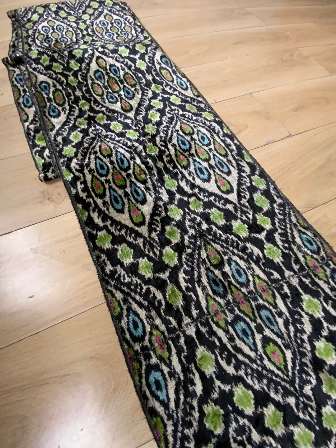 Handwoven Velvet Ikat Fabric: Ottoman Green Blue Kilim Pattern - Etsy