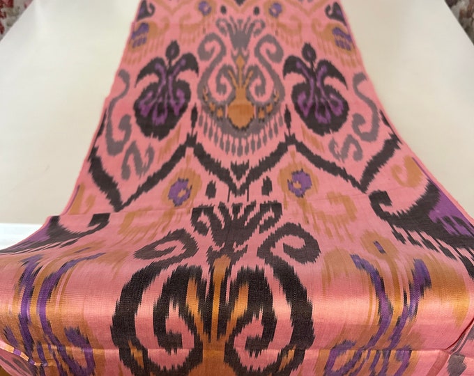Rose Pink Ikat Silk Fabric - Small Diamonds and Ribbons - Pink White ...