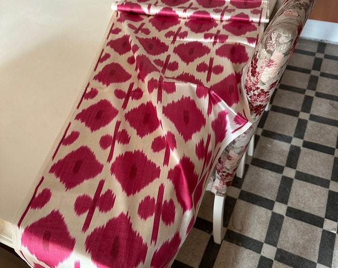 Rose Pink Ikat Silk Fabric - Small Diamonds and Ribbons - Pink White ...