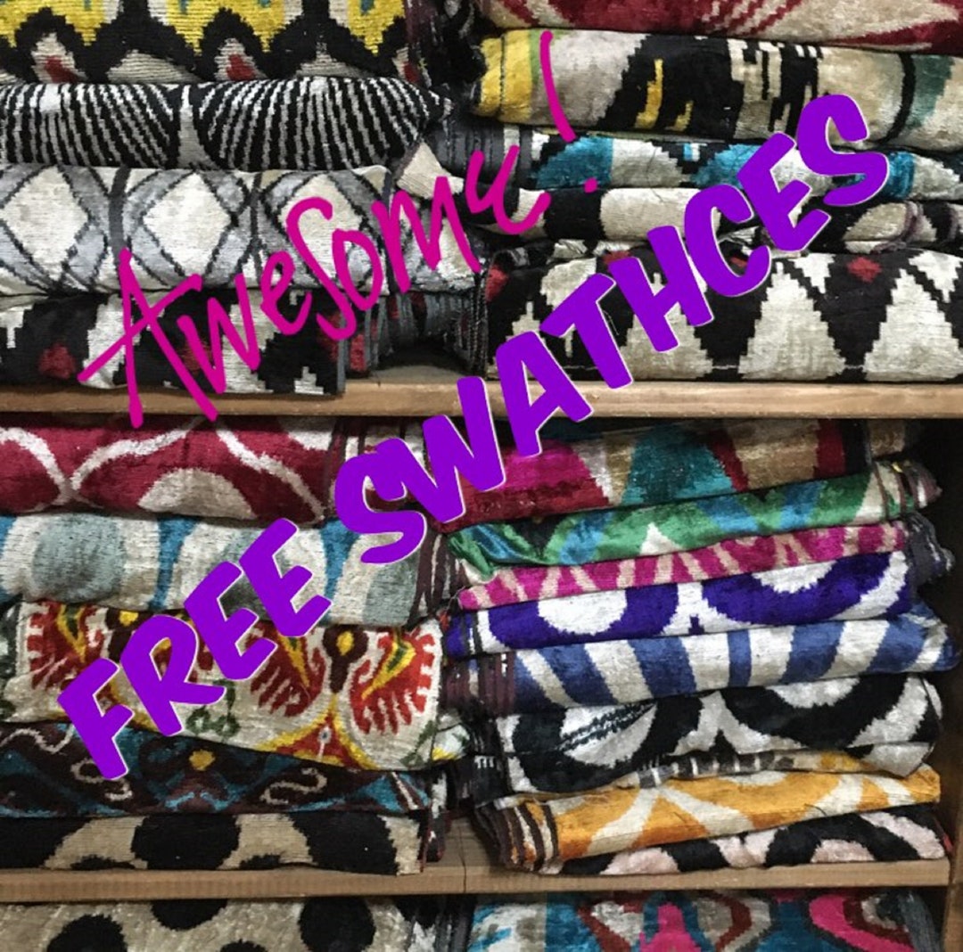 Velvet Ikat Fabric Swatches Uzbek Silk Ikat Swatches Handwoven Cotton ...